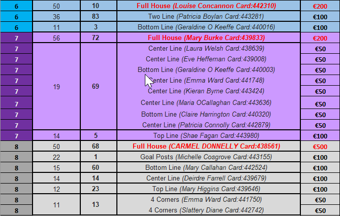 Bingo Results
